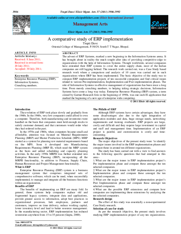 (PDF) A comparative study of ERP implementation