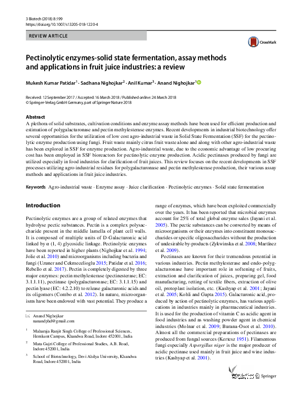 (PDF) Pectinolytic enzymes-solid state fermentation, assay methods and applications in fruit ...