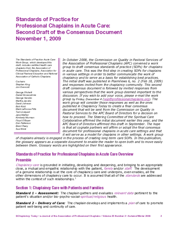 (PDF) Standards of Practice for Professional Chaplains in Acute Care ...