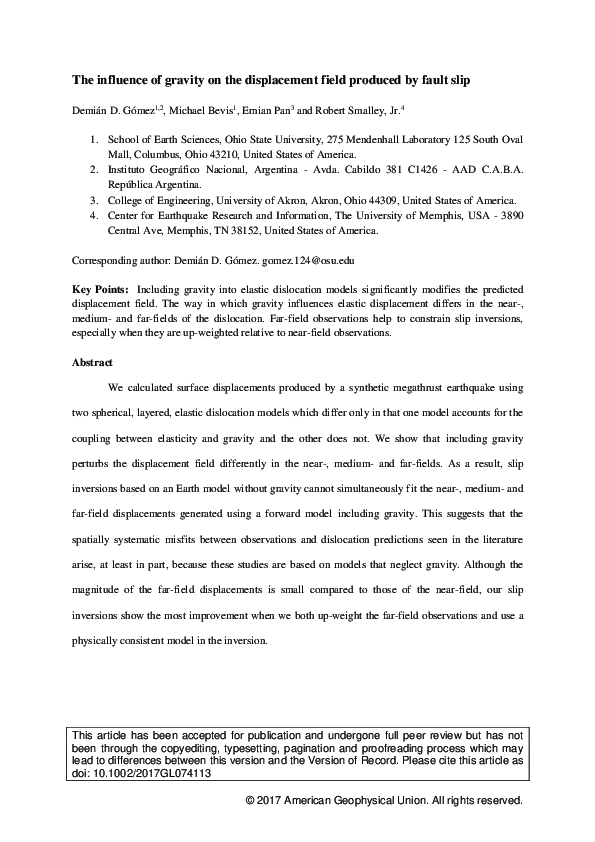 (PDF) The Influence of Gravity on the Displacement Field Produced by ...