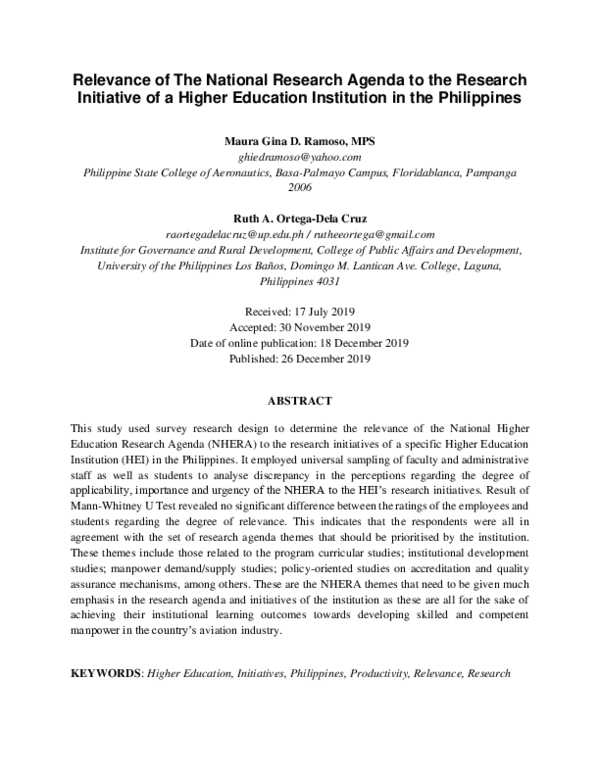 (PDF) Relevance of The National Research Agenda to the Research ...