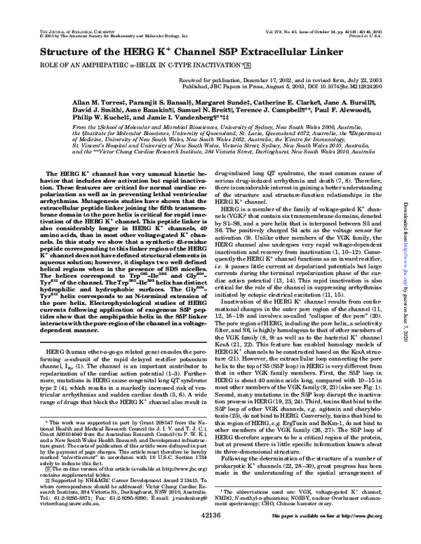 (PDF) Structure of the HERG K+ Channel S5P Extracellular Linker ...