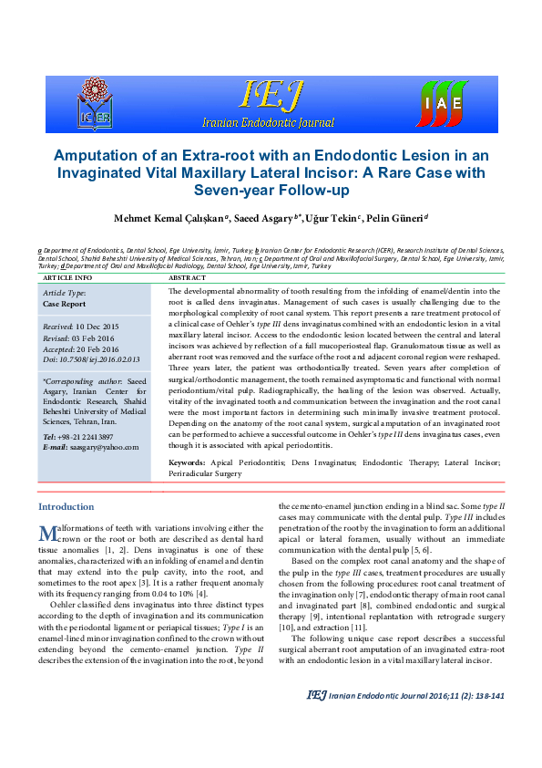 (PDF) Amputation of an Extra-root with an Endodontic Lesion in an ...