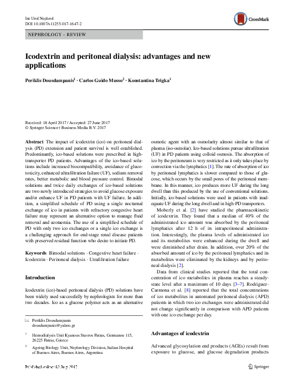 Pdf Icodextrin And Peritoneal Dialysis Advantages And New Applications Periklis