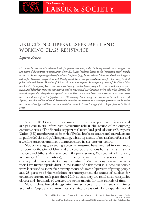 (PDF) Greece's Neoliberal Experiment and Working Class Resistance
