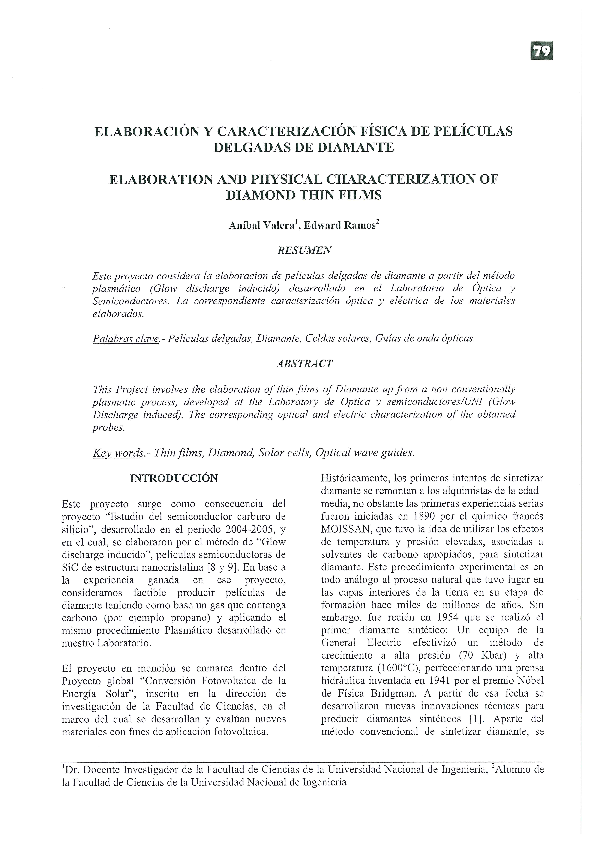 (PDF) Elaboración y caracterización física de películas delgadas de diamante