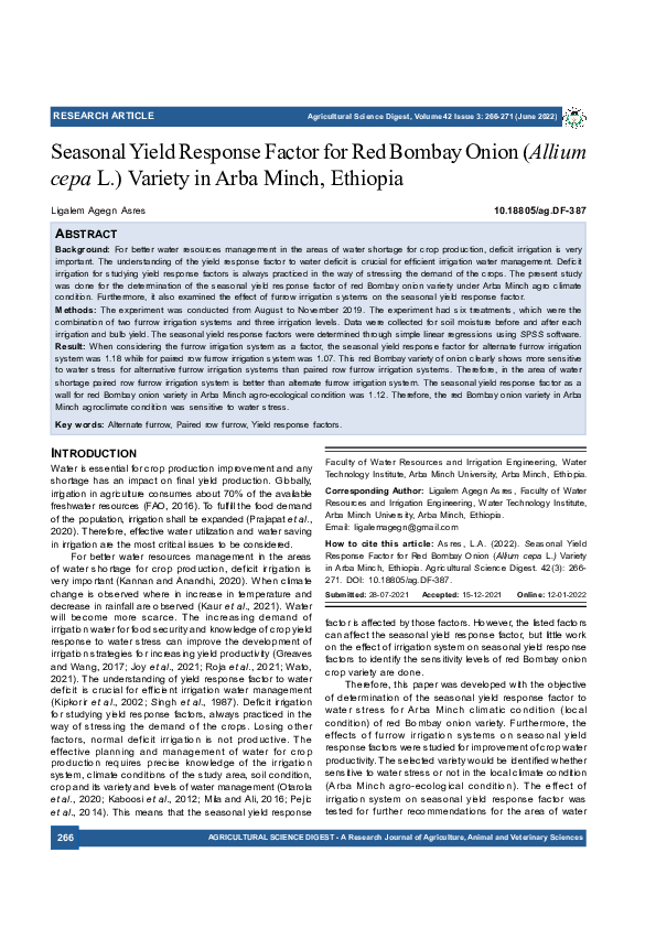 (PDF) Seasonal Yield Response Factor for Red Bombay Onion (Allium cepa ...