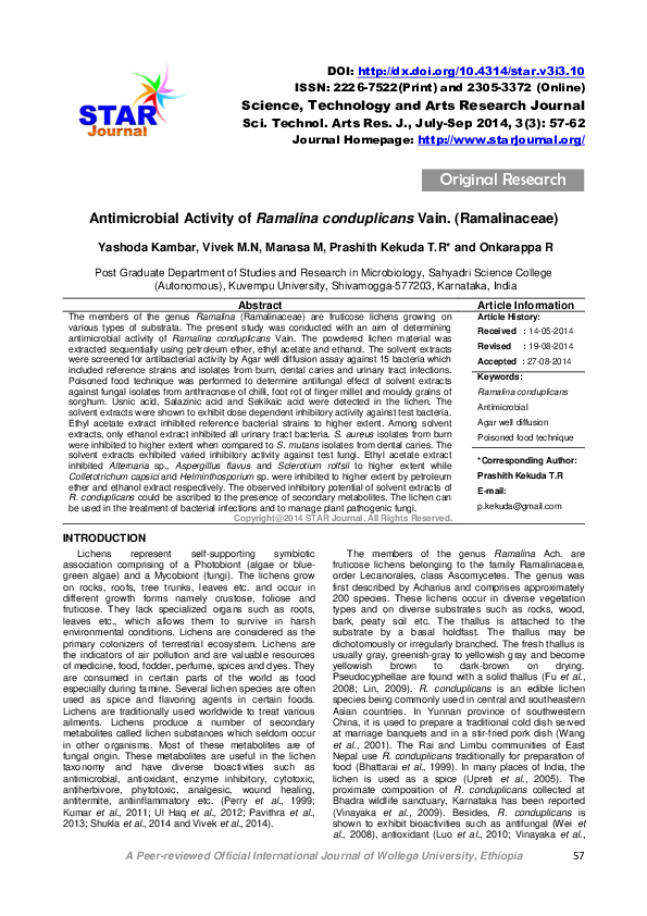 (PDF) Antimicrobial Activity of Ramalina conduplicans Vain. (Ramalinaceae)