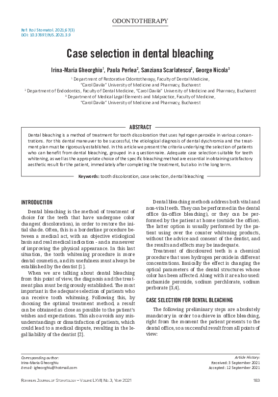 (PDF) Case selection in dental bleaching