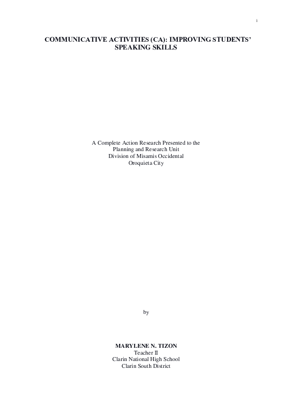(PDF) COMMUNICATIVE ACTIVITIES (CA): IMPROVING STUDENTS' SPEAKING SKILLS A Complete Action ...