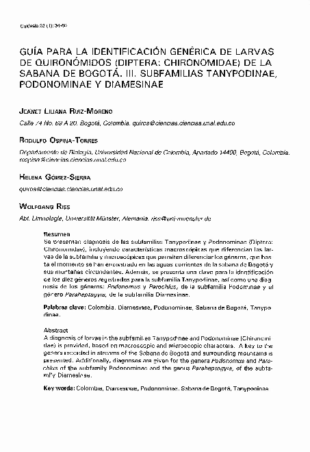 (PDF) Guía para la identificación genérica de larvas de quironómidos ...