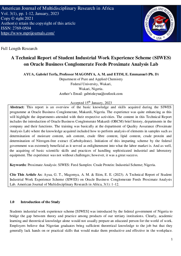 (PDF) A Technical Report of Student Industrial Work Experience Scheme ...