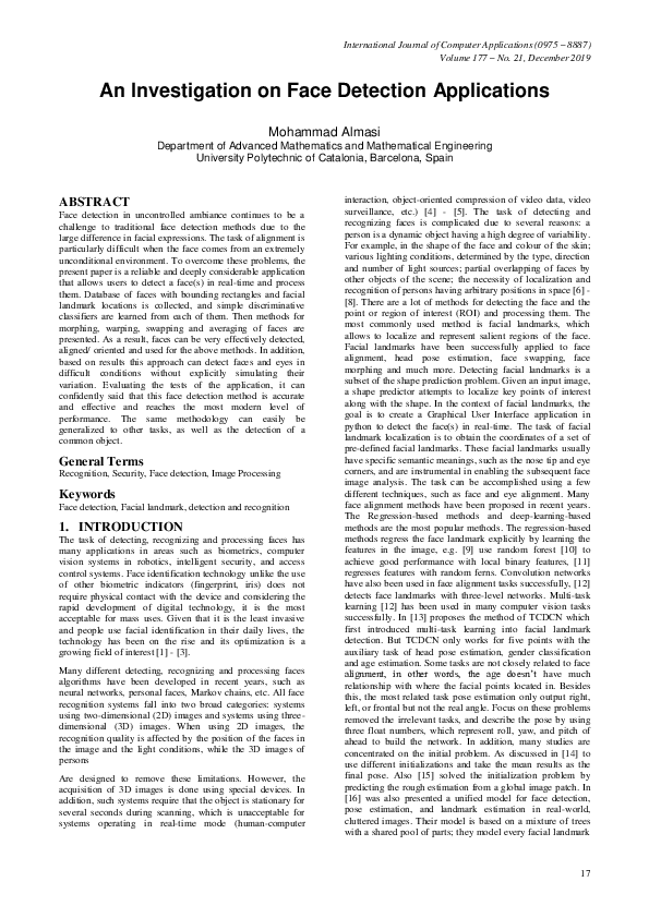 (PDF) An Investigation on Face Detection Applications