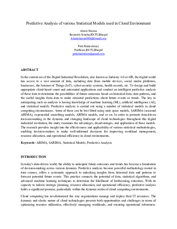 (DOC) Predictive Analysis of various Statistical Models used in Cloud ...