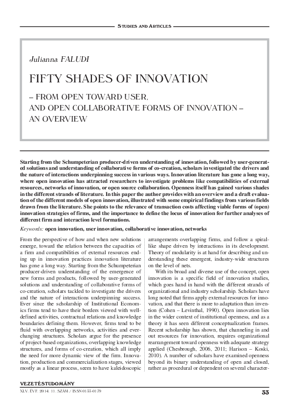 (PDF) Fifty shades of innovation – from open toward user, and open collaborative forms of ...