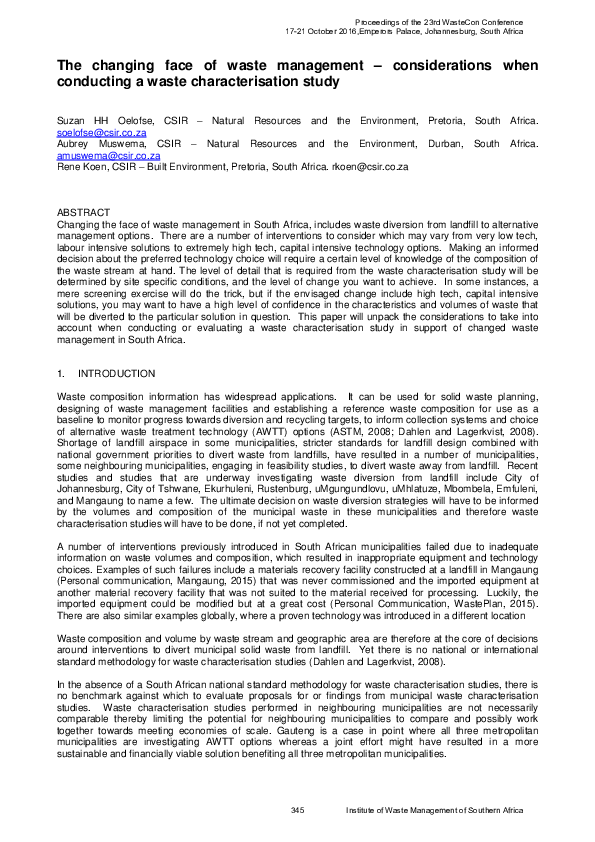 (PDF) The changing face of waste management – considerations when ...