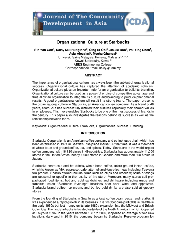 (PDF) Organizational Culture at Starbucks
