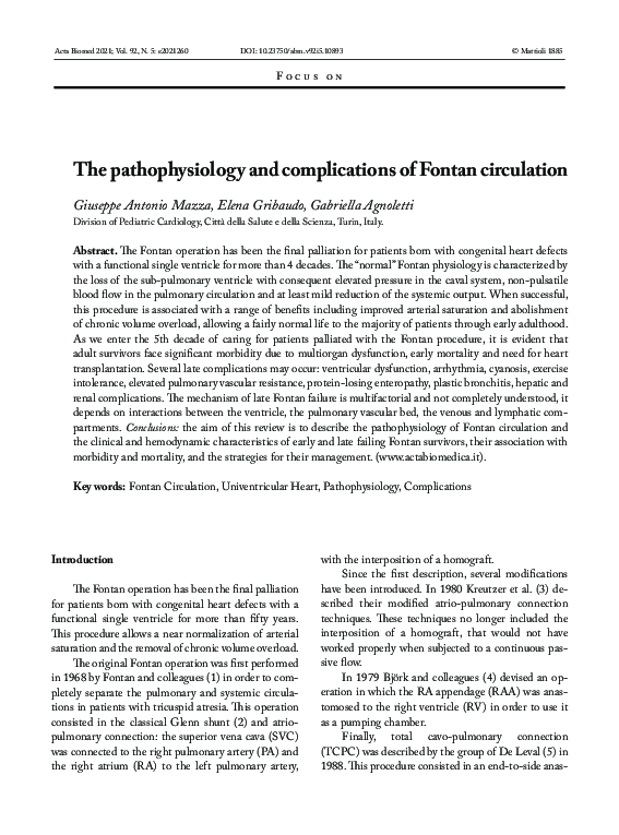 (PDF) The pathophysiology and complications of Fontan circulation