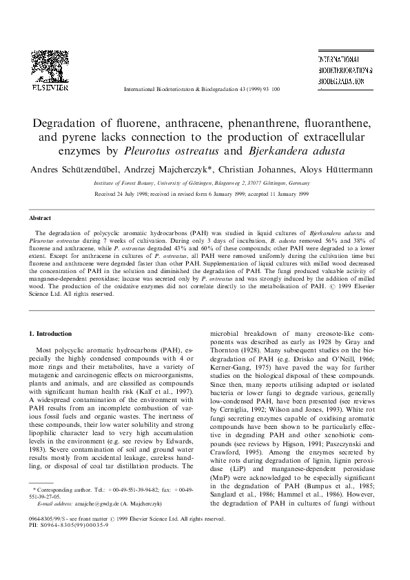 (PDF) Degradation of fluorene, anthracene, phenanthrene, fluoranthene ...