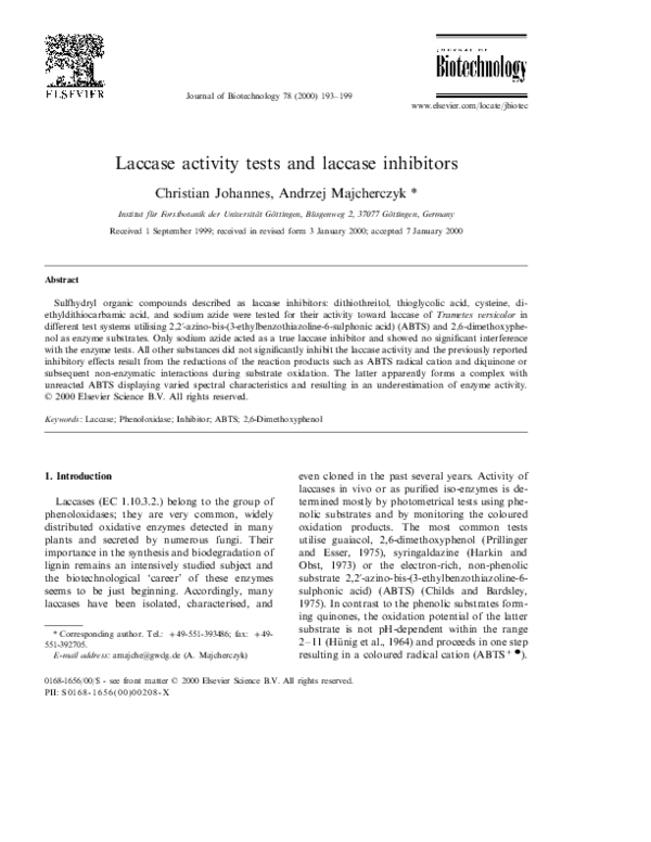 (PDF) Laccase activity tests and laccase inhibitors