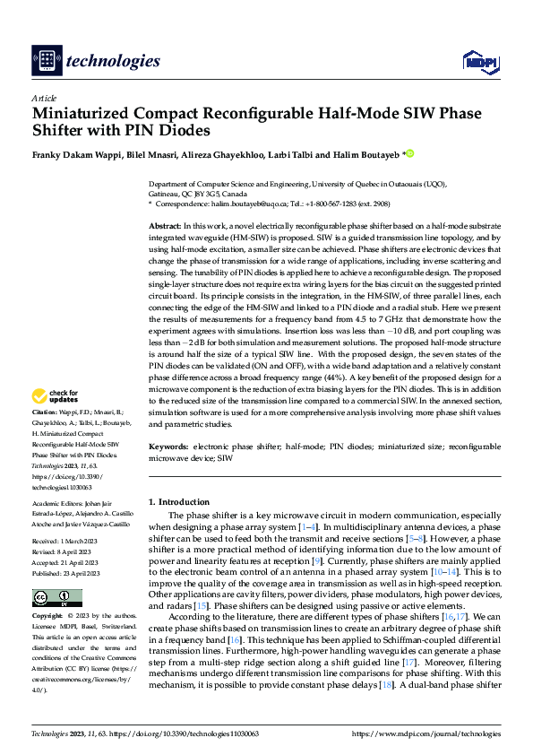 Pdf Miniaturized Compact Reconfigurable Half Mode Siw Phase Shifter With Pin Diodes