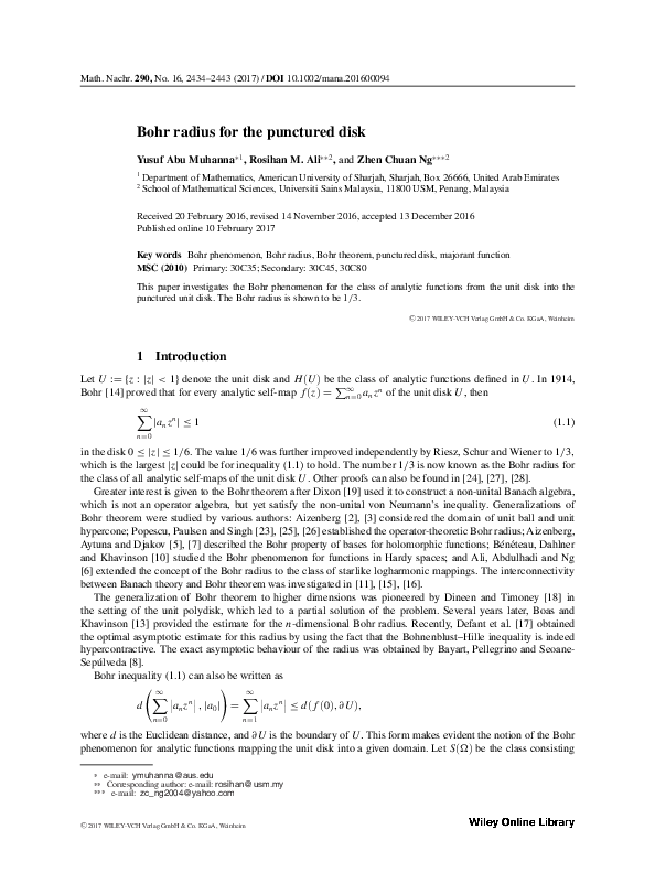 (PDF) Bohr radius for the punctured disk