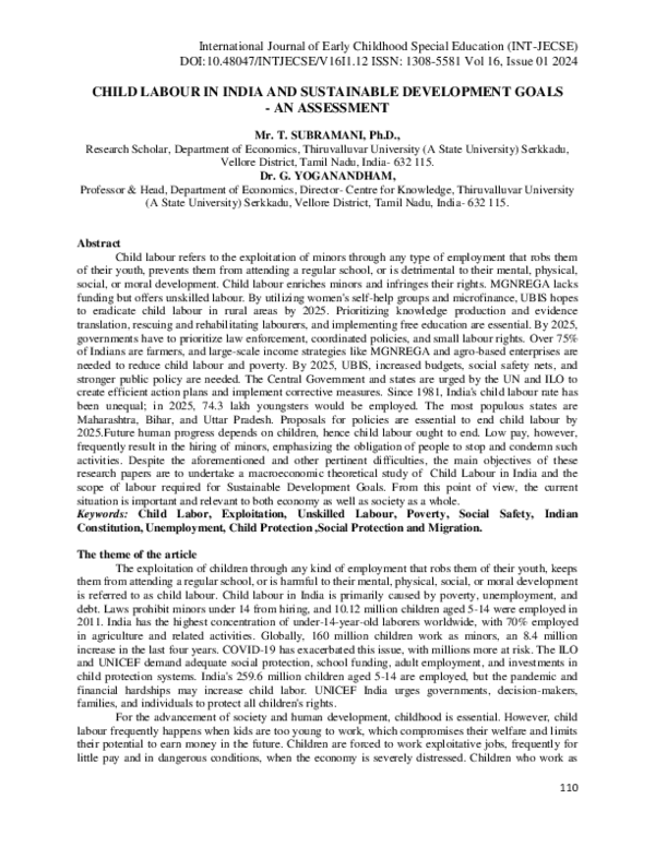 (PDF) CHILD LABOUR IN INDIA AND SUSTAINABLE DEVELOPMENT GOALS -AN ...