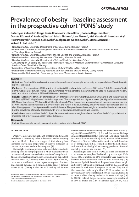 (PDF) Prevalence of obesity - baseline assessment in the prospective ...