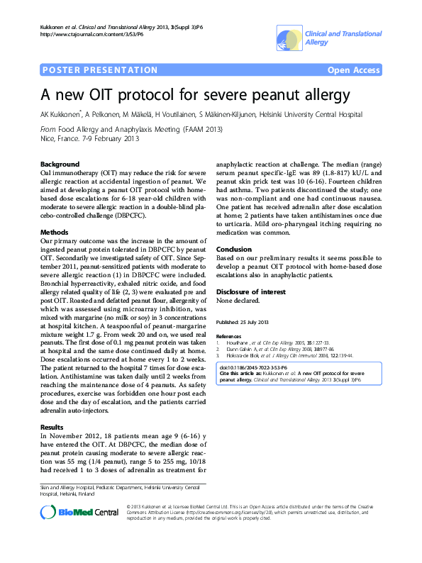 (PDF) A new OIT protocol for severe peanut allergy | M. Mäkelä - Academia.edu