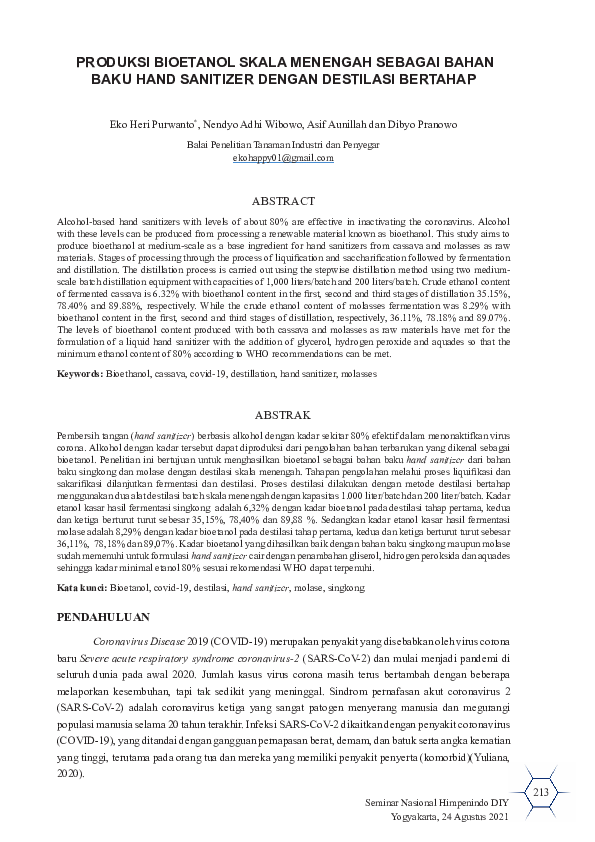 (PDF) Produksi Bioetanol Skala Menengah Sebagai Bahan Baku Hand ...