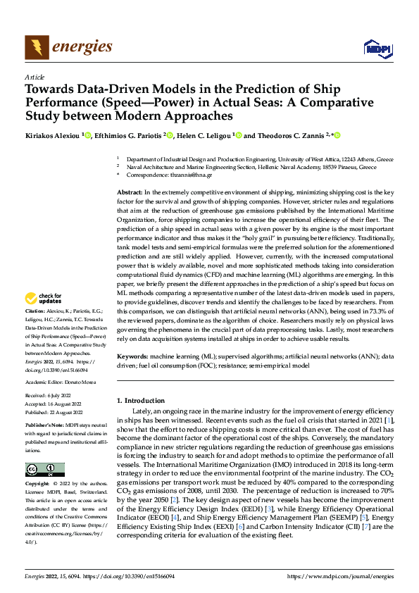 Pdf Towards Data Driven Models In The Prediction Of Ship Performance Speed—power In Actual