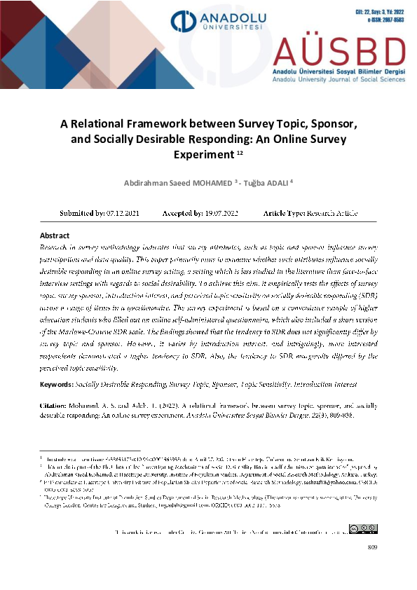 (PDF) A Relational Framework between Survey Topic, Sponsor, and Socially Desirable Responding ...