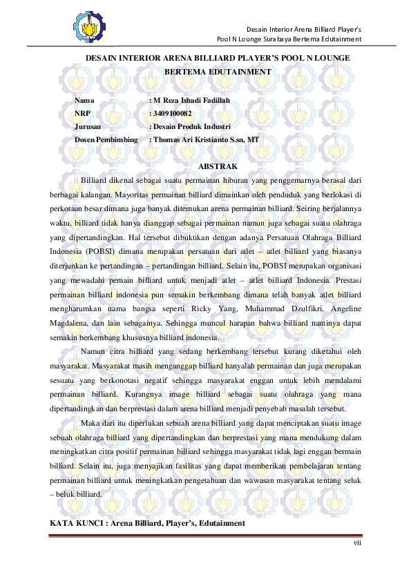 (PDF) Desain Interior Arena Billiard Player's Pool N Lounge Bertema Edutainment