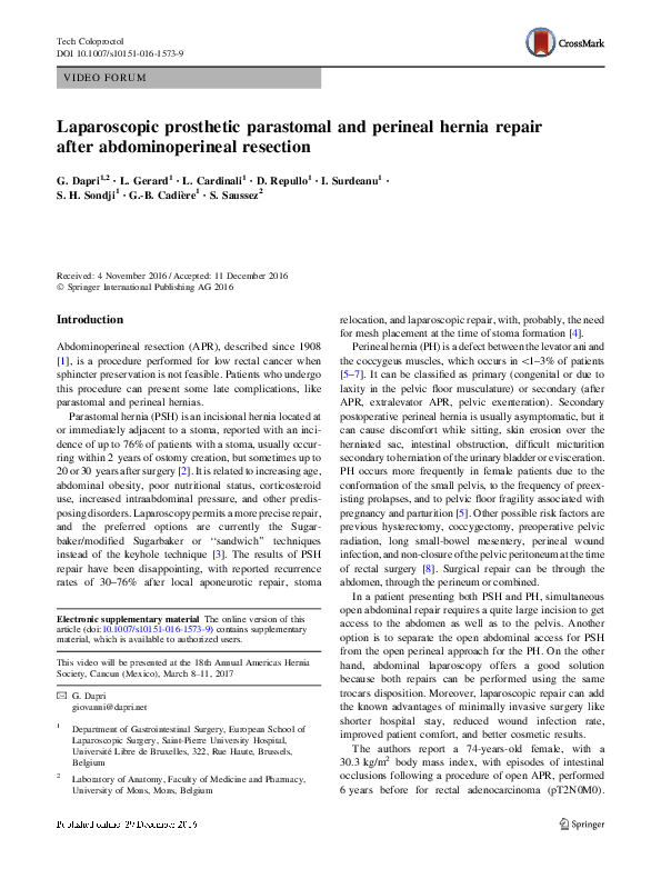 (PDF) Laparoscopic prosthetic parastomal and perineal hernia repair ...