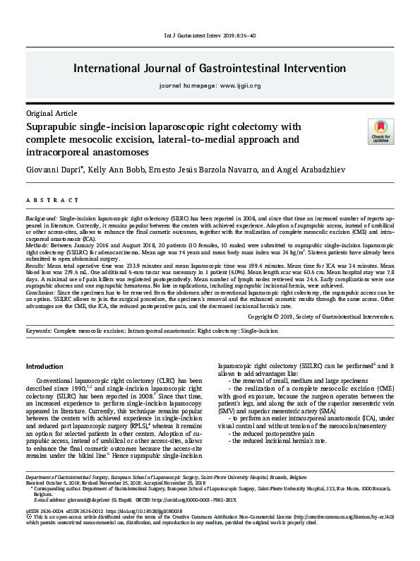 (PDF) Suprapubic Single-Incision Laparoscopic Right Hemicolectomy With ...