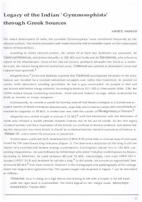 (PDF) Legacy of the Indian ' Gymnosophists' through Greek Sources