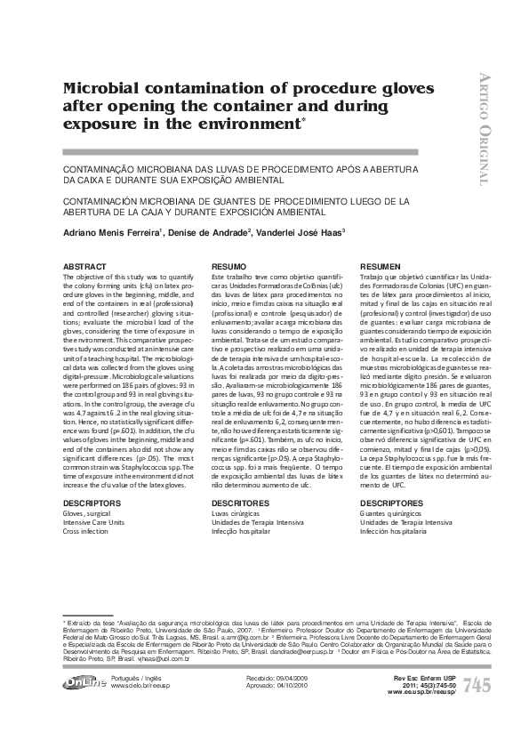(PDF) Microbial contamination of procedure gloves after opening the container and during ...