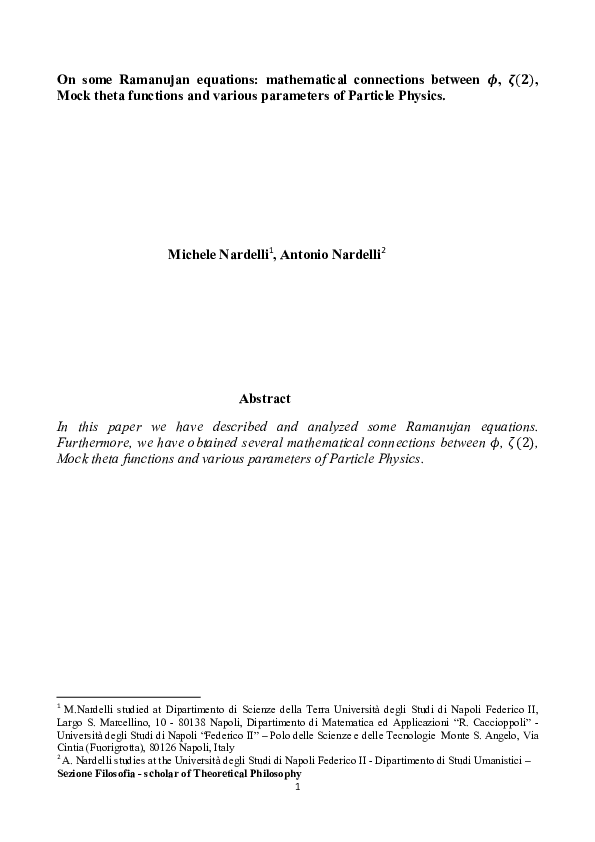 (PDF) On Some Ramanujan Equations: Mathematical Connections Between ϕ ...