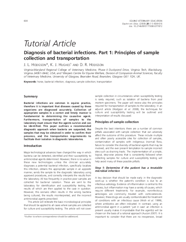 (PDF) Diagnosis of bacterial infections. Part 1: Principles of sample ...