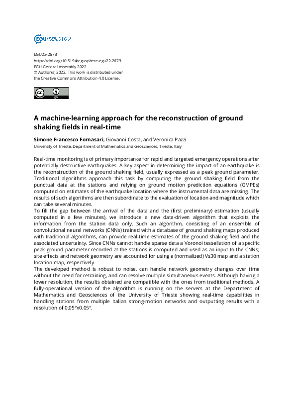 (PDF) A machine-learning approach for the reconstruction of ground shaking fields in real-time