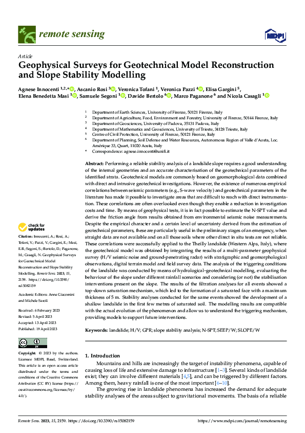 (PDF) Geophysical Surveys for Geotechnical Model Reconstruction and Slope Stability Modelling