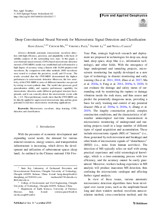 Pdf Deep Convolutional Neural Network For Microseismic Signal Detection And Classification 