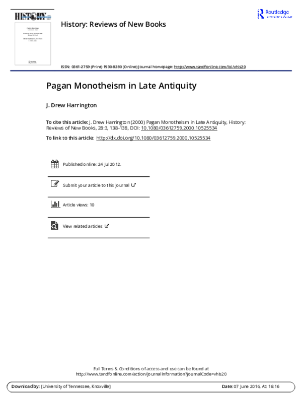 (PDF) Pagan Monotheism in Late Antiquity