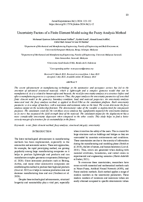 (PDF) Uncertainty Factors of a Finite Element Model using the Fuzzy Analysis Method