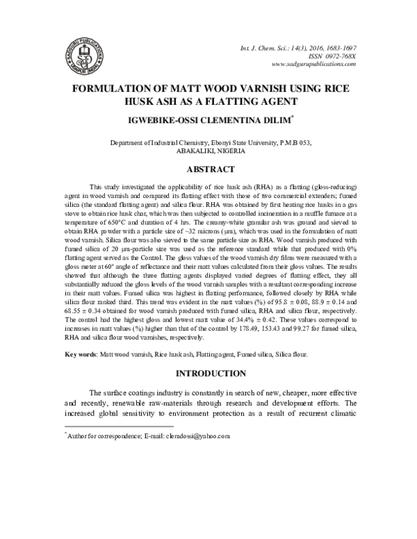 (PDF) Formulation of Matt Wood Varnish using Rice Husk Ash as a ...