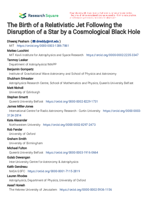 (PDF) The Birth of a Relativistic Jet Following the Disruption of a ...