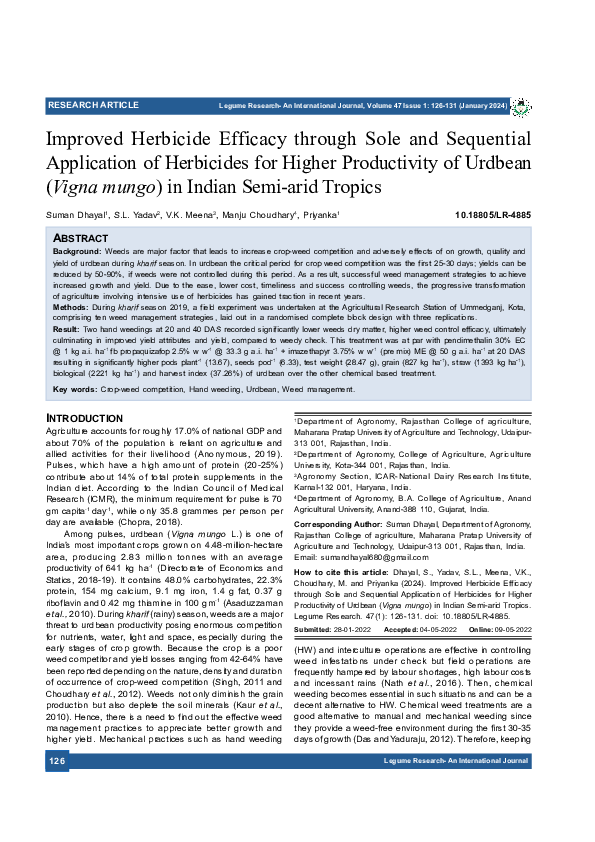 (PDF) Improved Herbicide Efficacy through Sole and Sequential ...