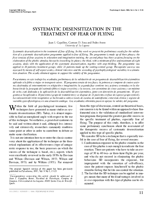 (PDF) Systematic desensitization in the treatment of fear of flying