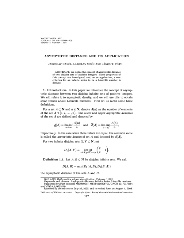 (PDF) Asymptotic distance and its application