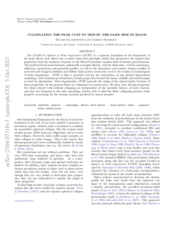 (PDF) Culminating the Peak Cusp to Descry the Dark Side of Halos ...